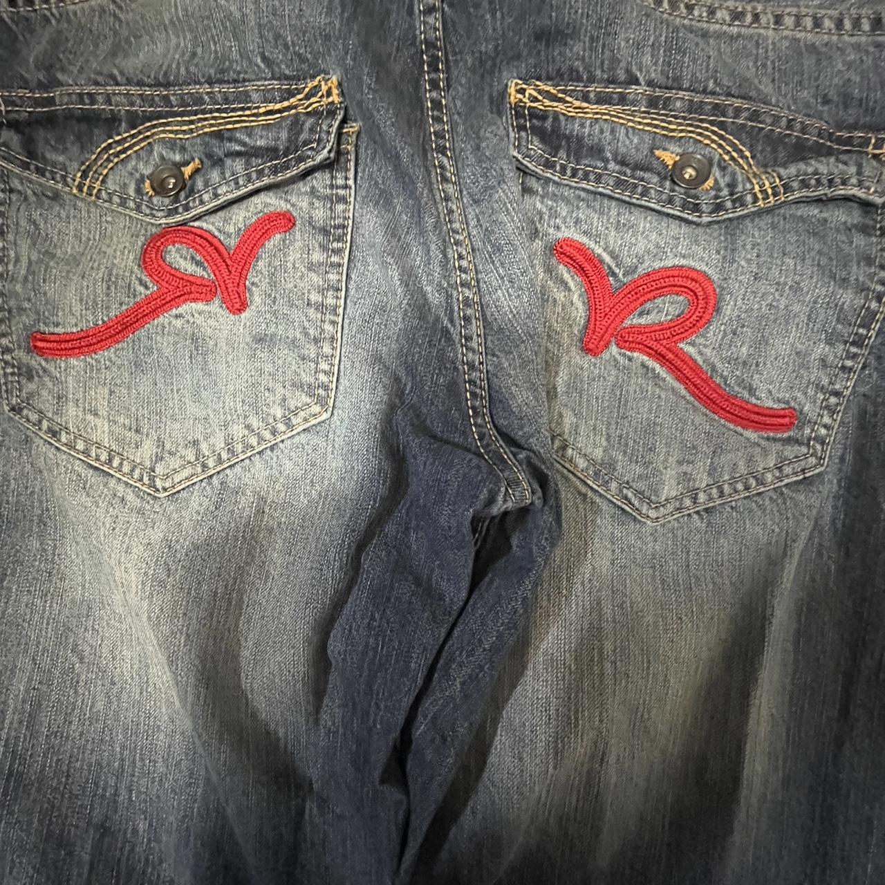 red rocawear raw denim. embroidered R on back... - Depop