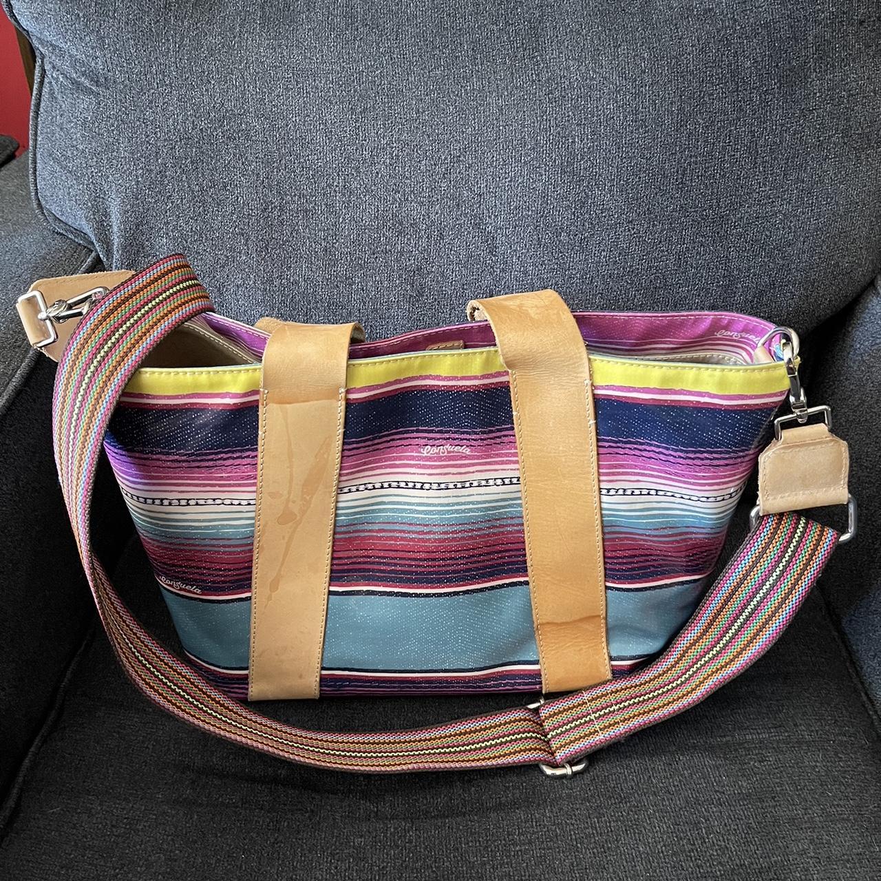 Consuela colorful striped bag with leather straps... - Depop