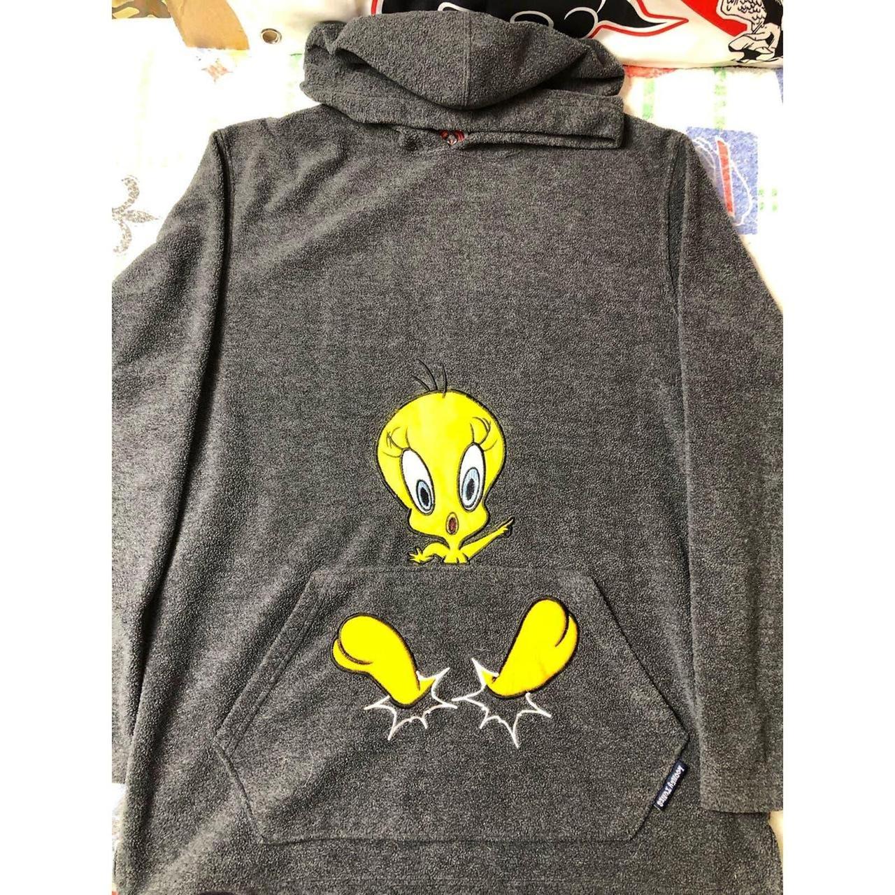 Looney Tunes Tweety Ripping Through Grey Fleece... - Depop