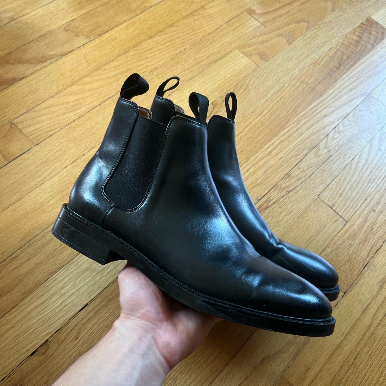H&M Men’s Black Leather Chelsea Boot Worn Once -... - Depop