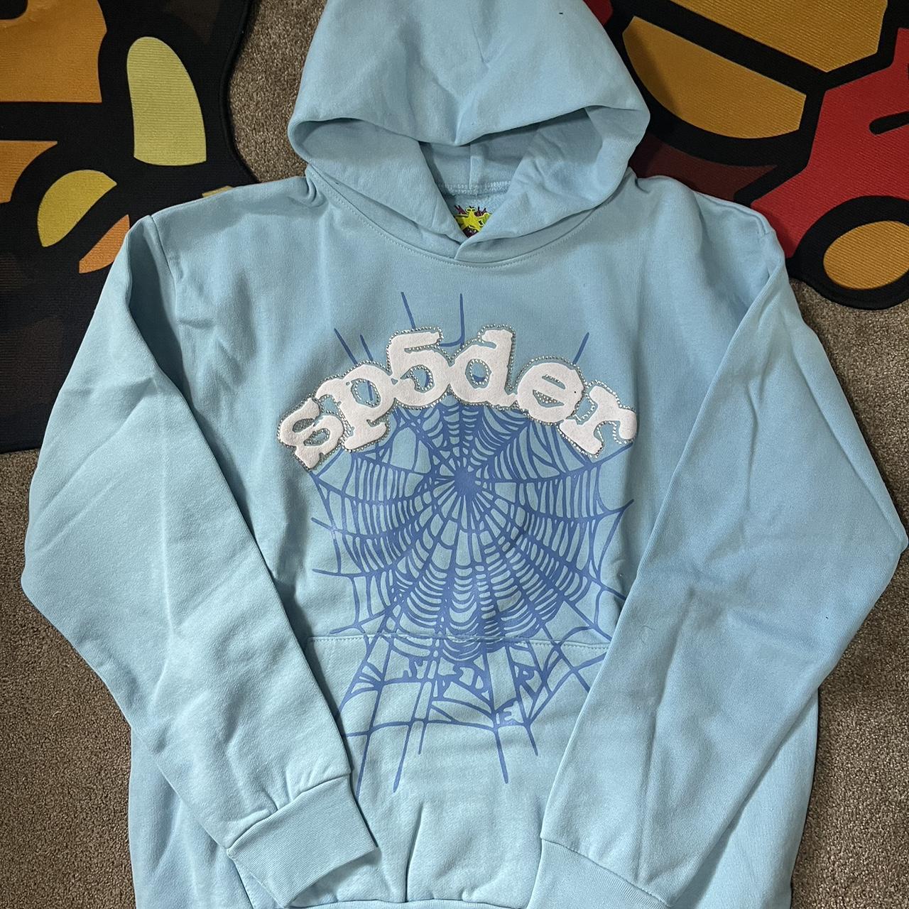 Light Blue sp5der hoodie Size large Brand new has... - Depop