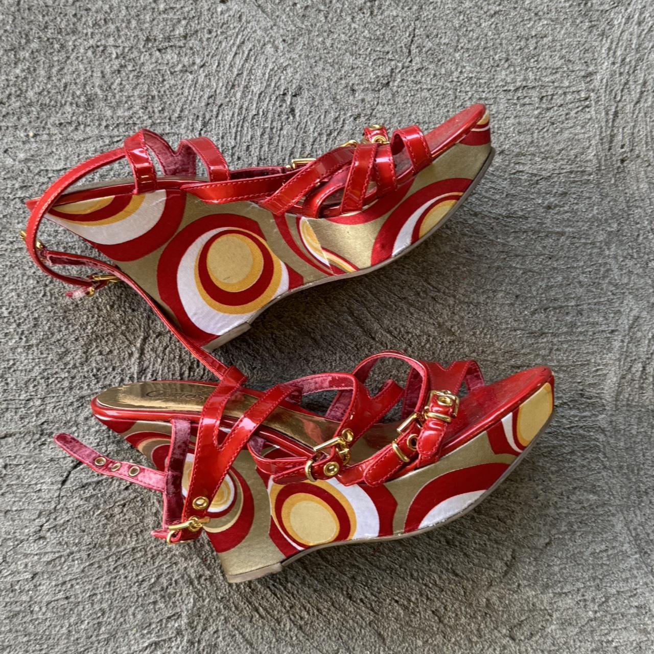 Red and gold platform wedges with a touch of glamour... | Depop
