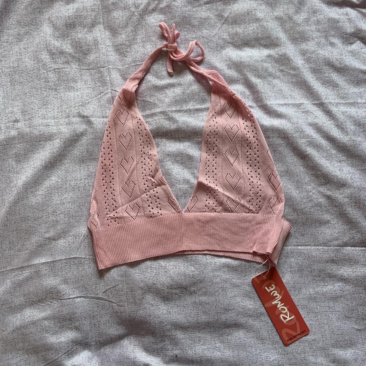 cute pink romwe crop top brand new with tags size... - Depop