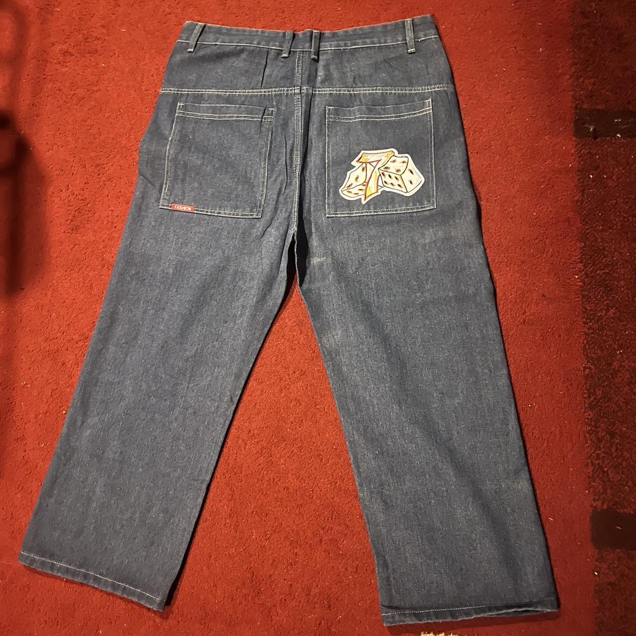 Dark blue fake rep jnco inspired jeans y2k aesthetic... - Depop
