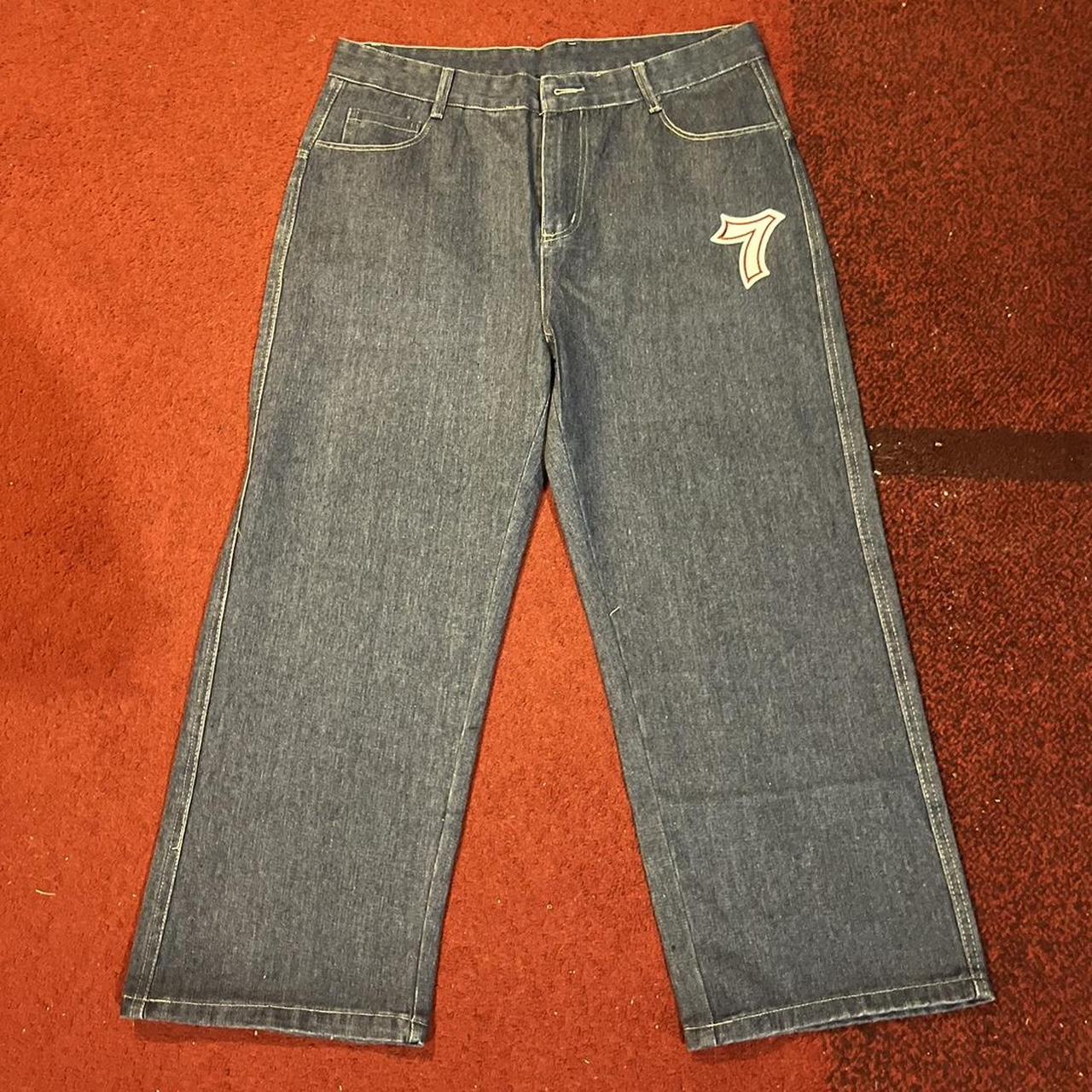 Dark blue fake rep jnco inspired jeans y2k aesthetic... - Depop