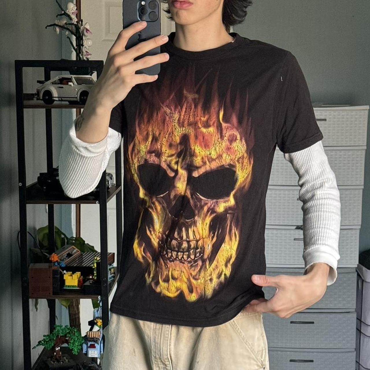 Y2k grunge skull shirt • S, 6ft for reference •... - Depop