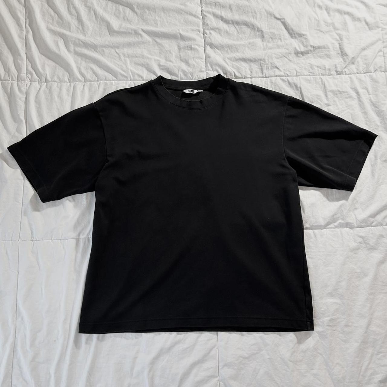 uniqlo plain black boxy tee size XL fits slightly... - Depop