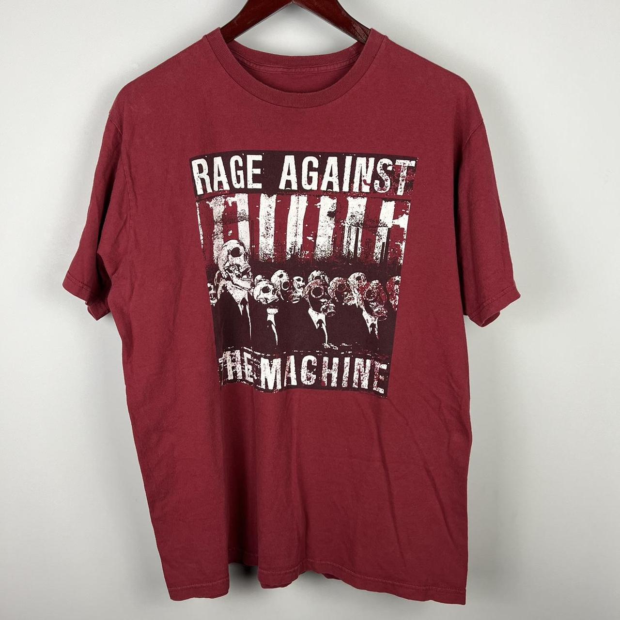 Rage Against The Machine burgundy and red band tee... - Depop