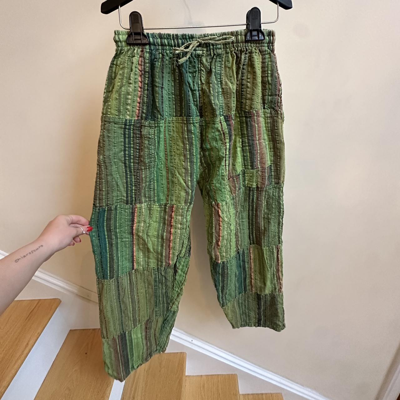 The Little Bazaar Green Flowy Pants -US Medium... - Depop