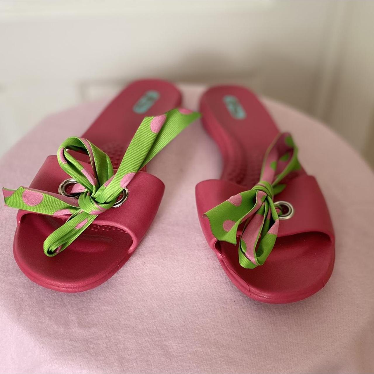 Okal Hot Pink Slide-on Shoes w Bows... - Depop