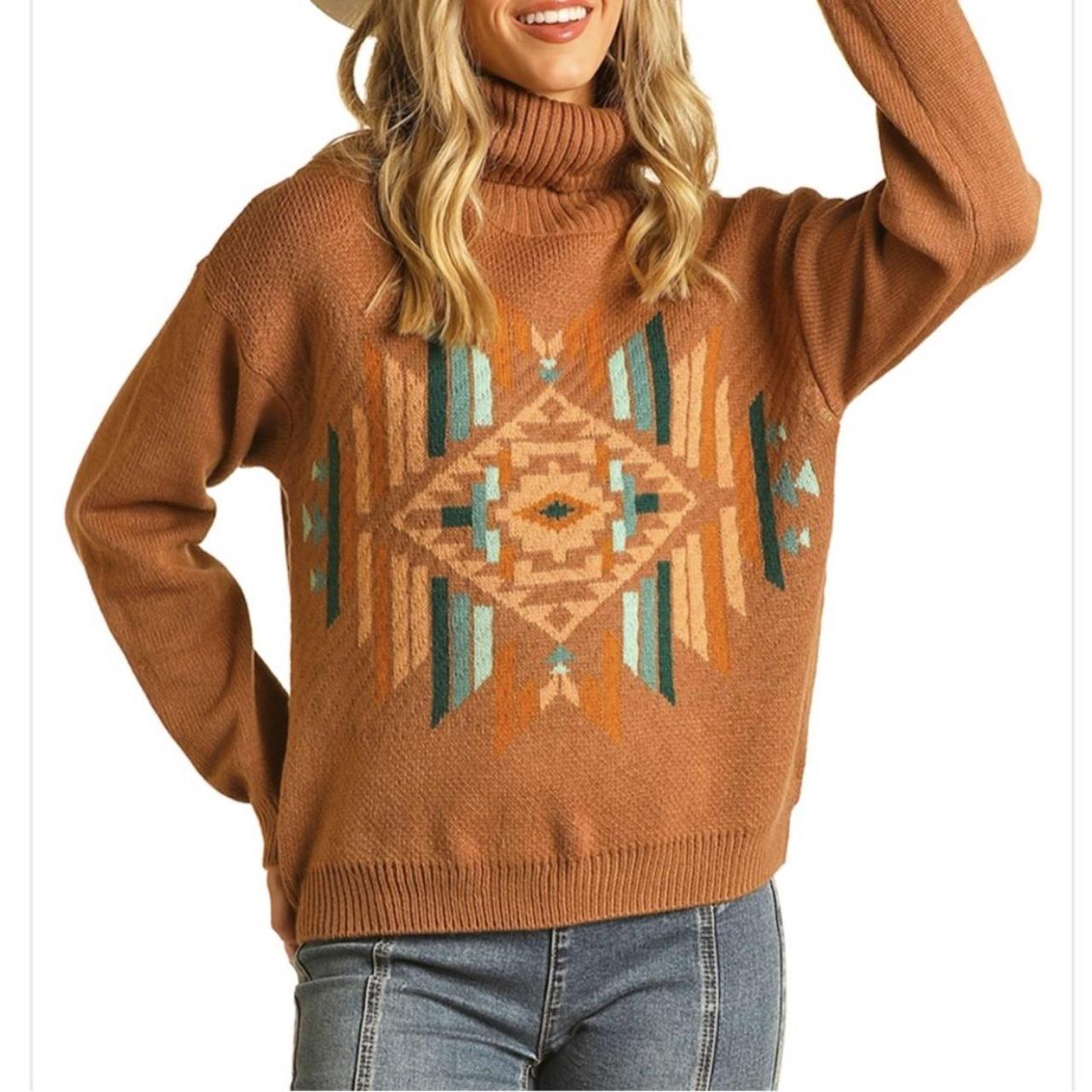 Rock & Roll Denim Tan Aztec Sweater XL Gently Worn... - Depop