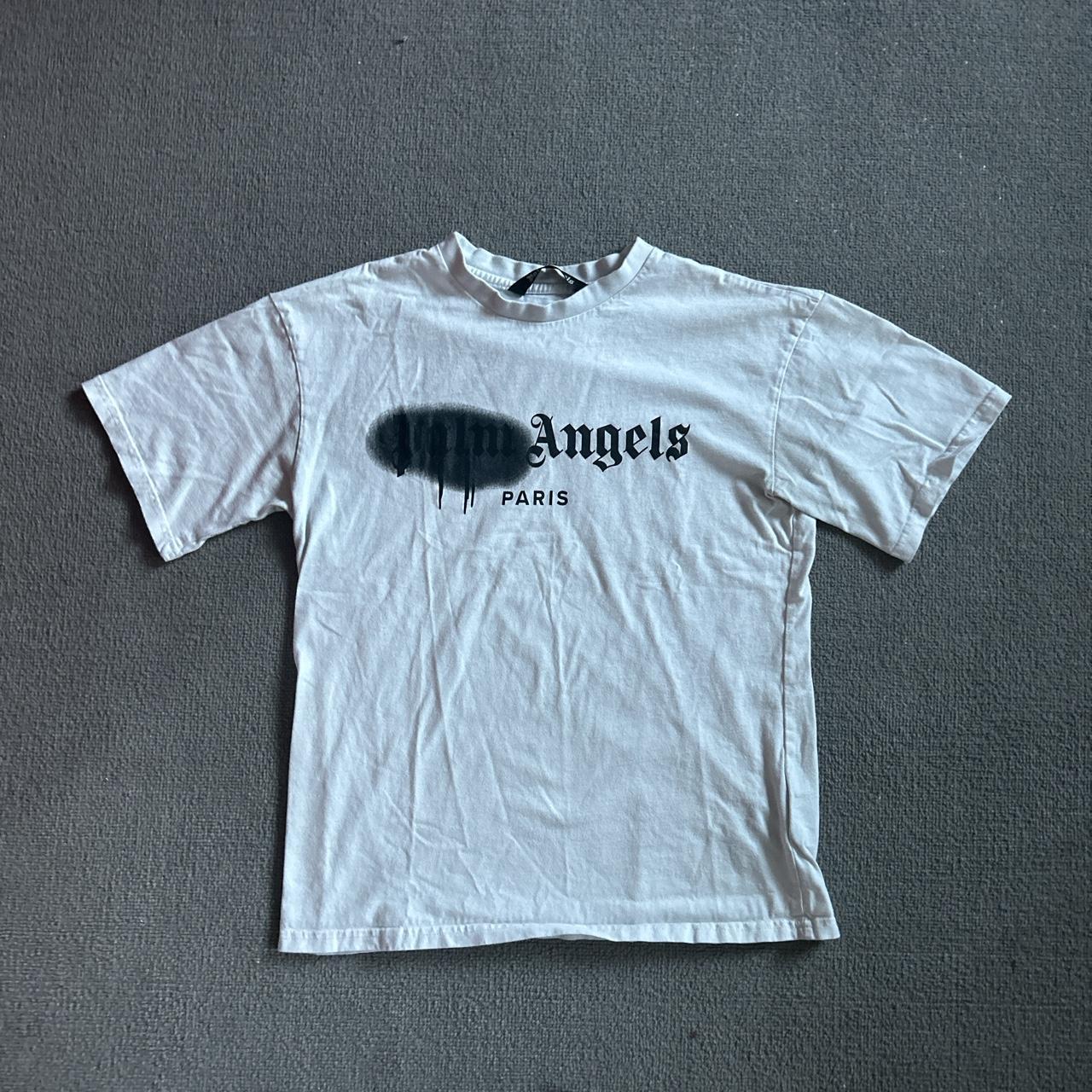 White and black Palm angels spray paint tee Men’s... - Depop