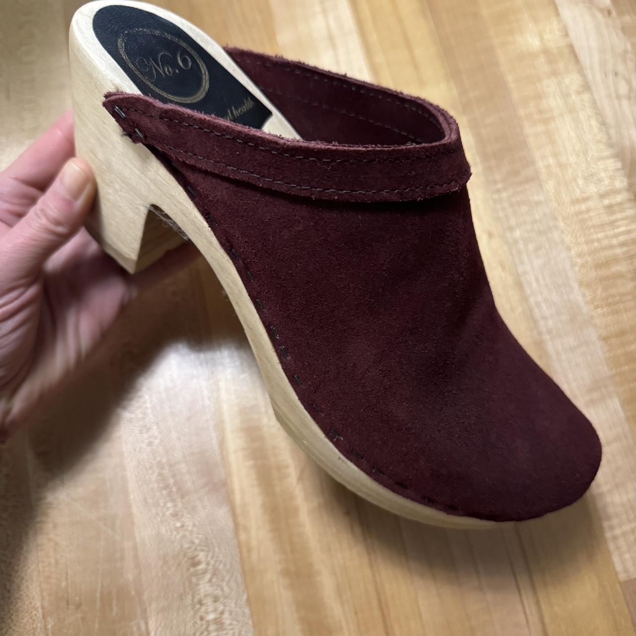 No.6 slip on clogs in a gorgeous maroon leather... - Depop