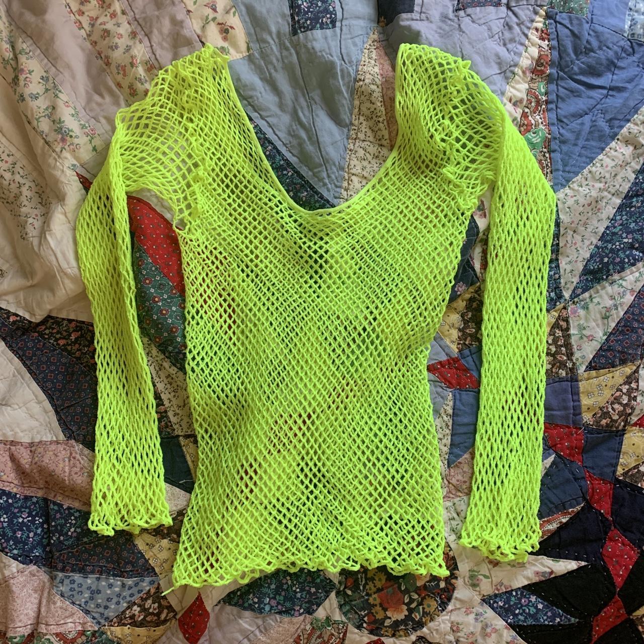 Neon green fishnet top. No holes, never really worn.... | Depop