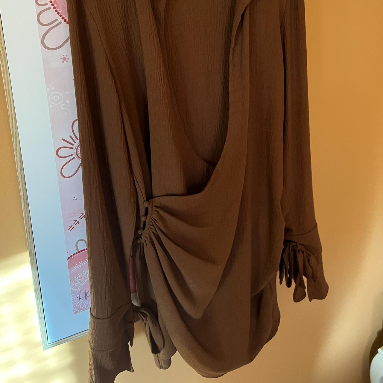 Emilee Wrap Mini Shirt Dress - Chocolate Size:... - Depop