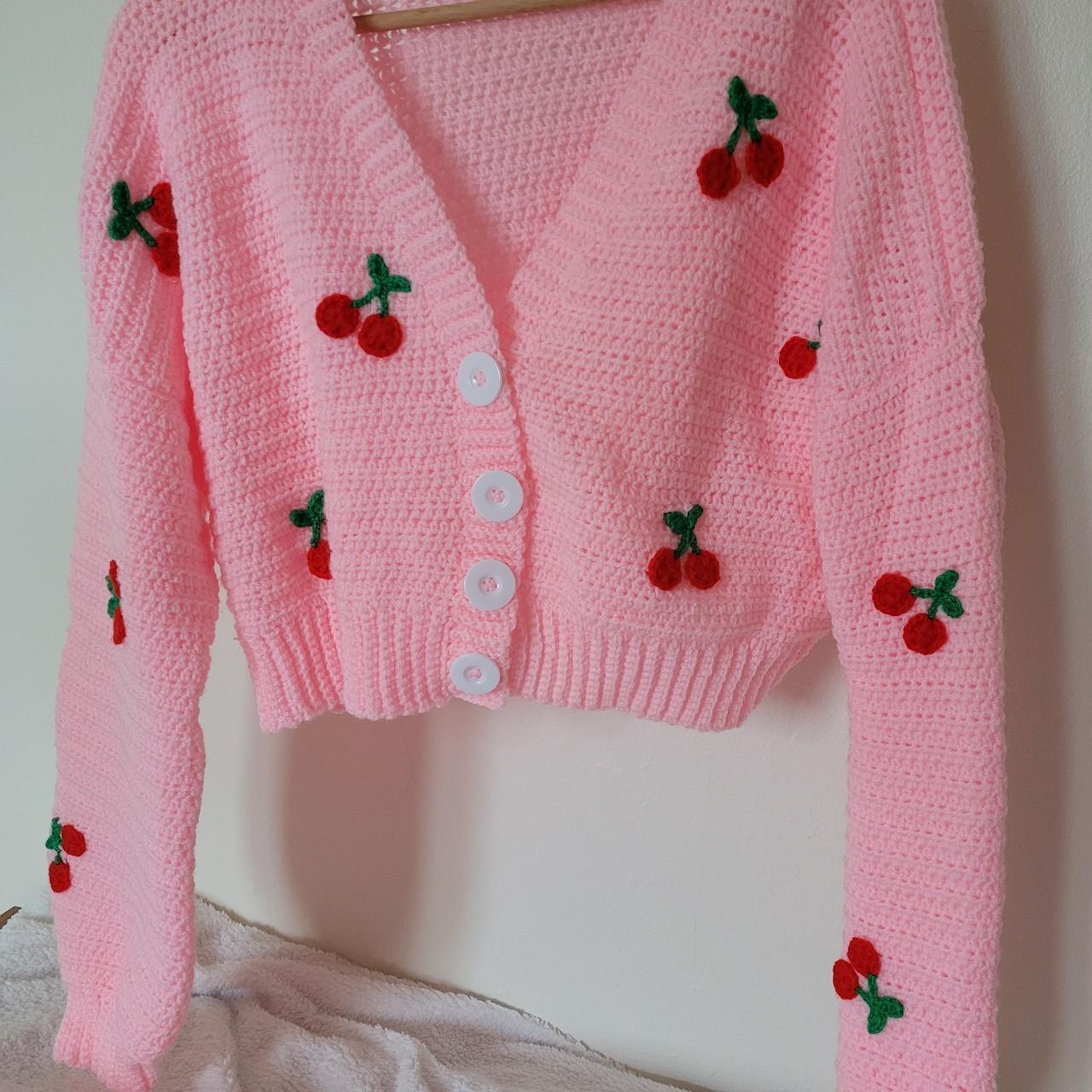 crocheted cropped cherry cardigan #crochet #handmade... - Depop
