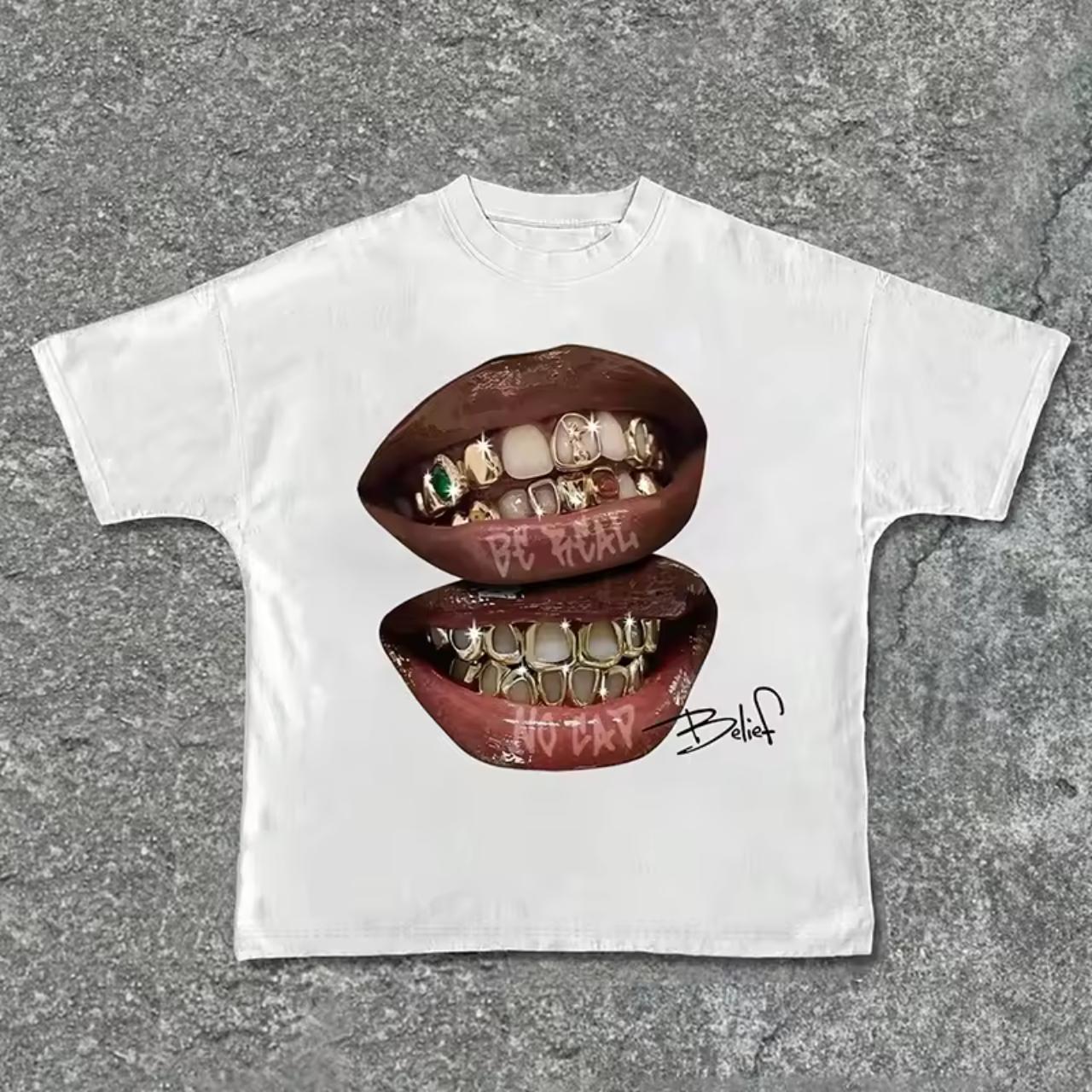 Chic Lips Golden Teeth Vintage Tee Rock Goth Casual... | Depop