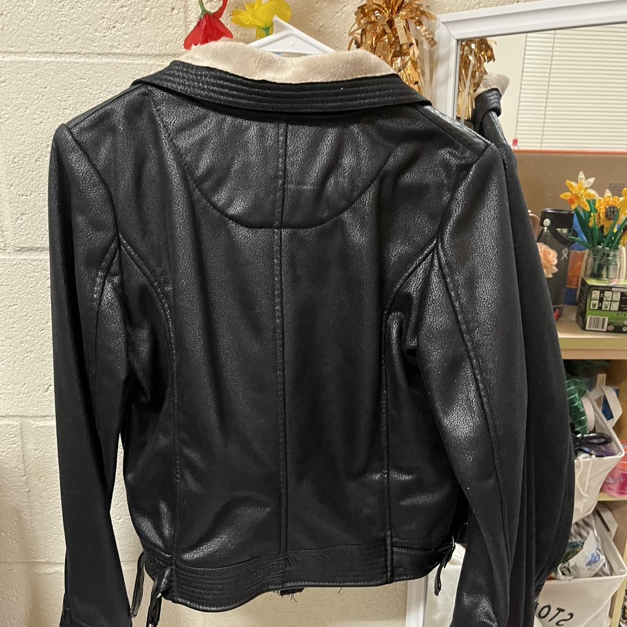 Black leather jacket -super trendy rn - fitted... - Depop
