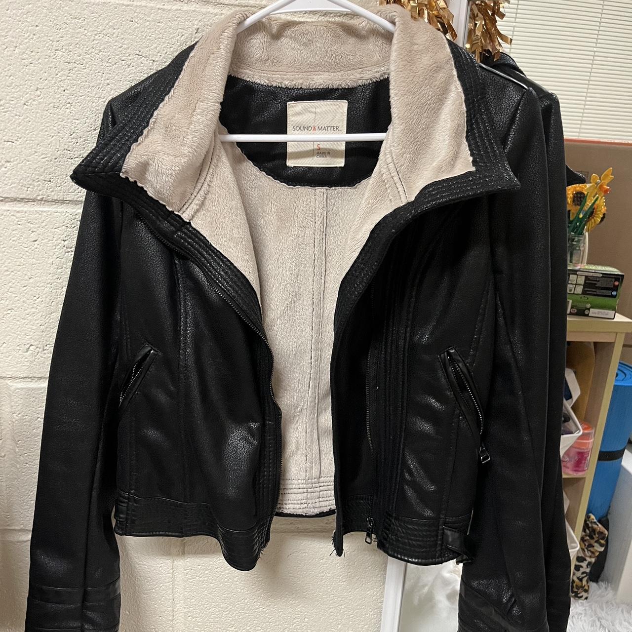 Black leather jacket -super trendy rn - fitted... - Depop