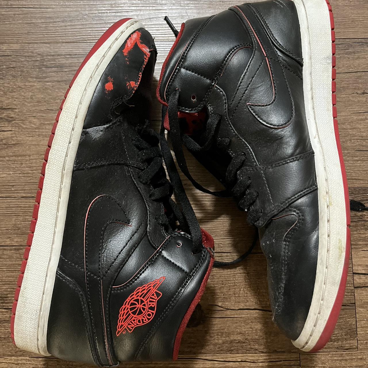 Nike Jordan 1s, black with red bottom Been skated,... - Depop