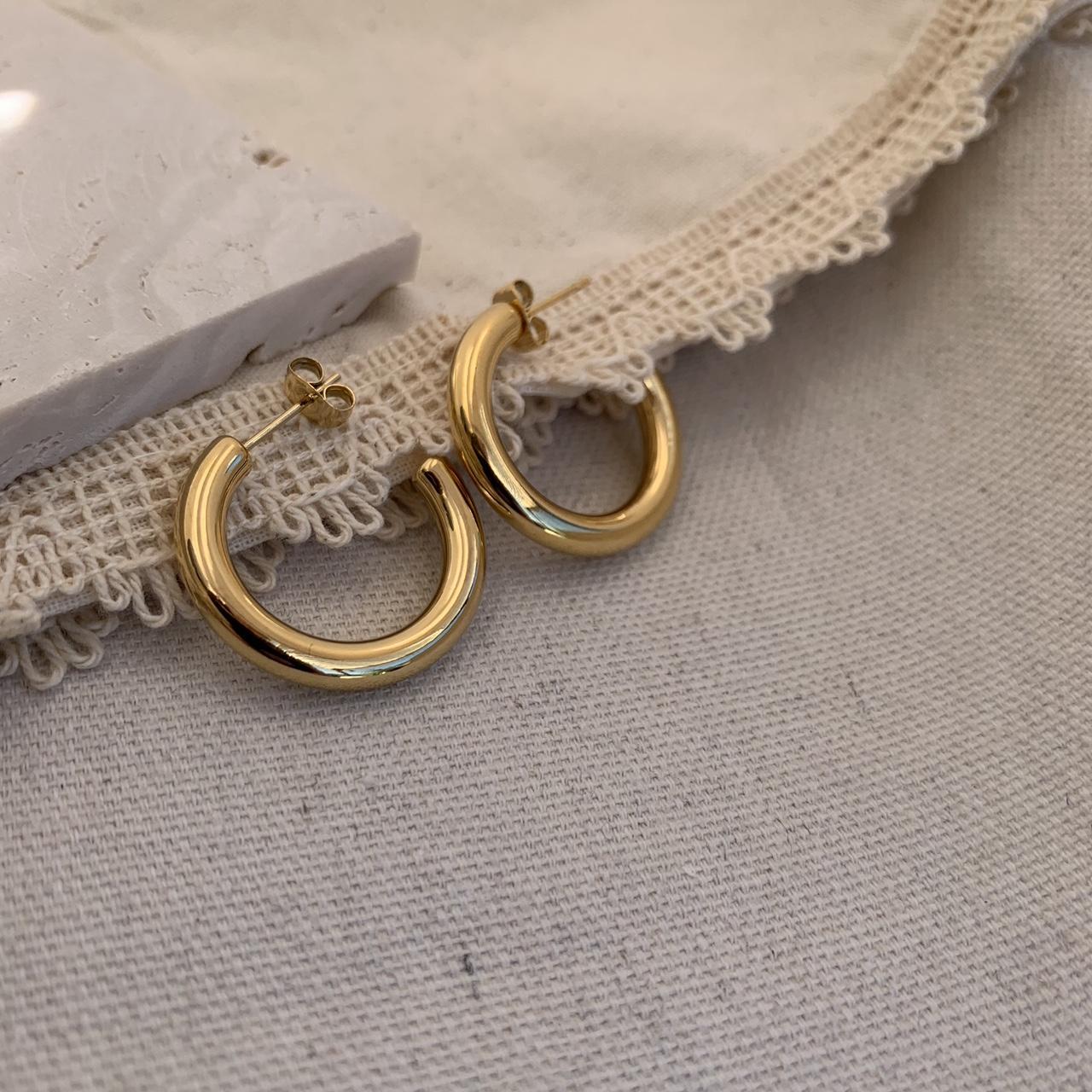 Large Gold Hoops These sleek 18k gold-plated chunky... - Depop
