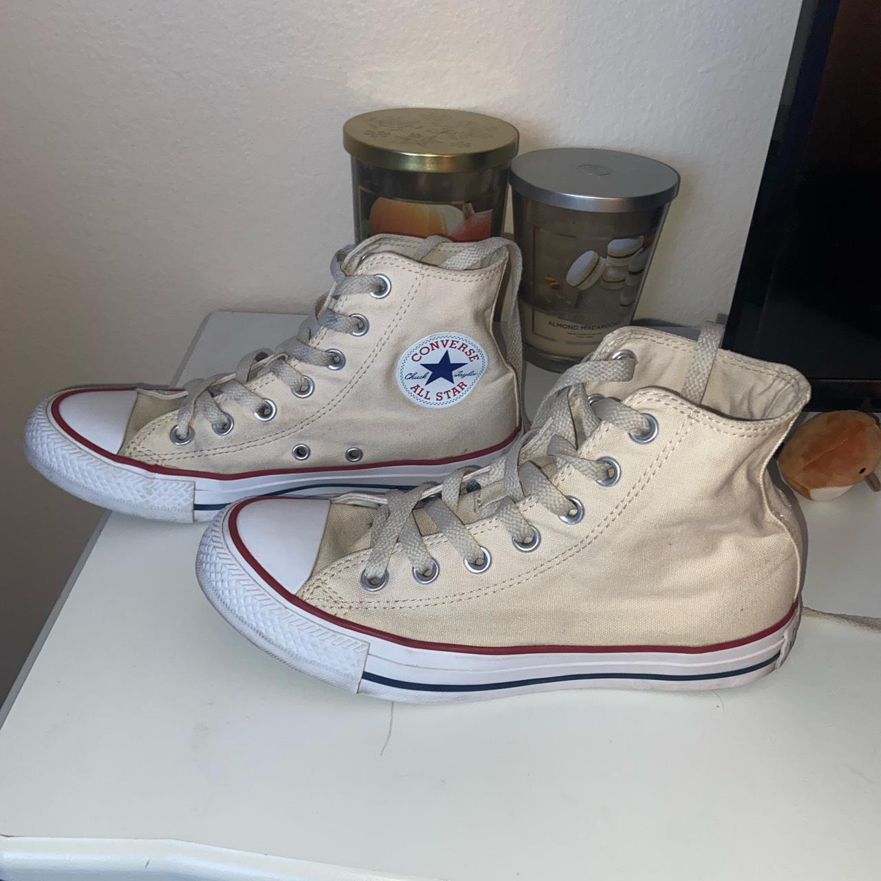Cream colored high-top Converse In womens size 6.5.... - Depop
