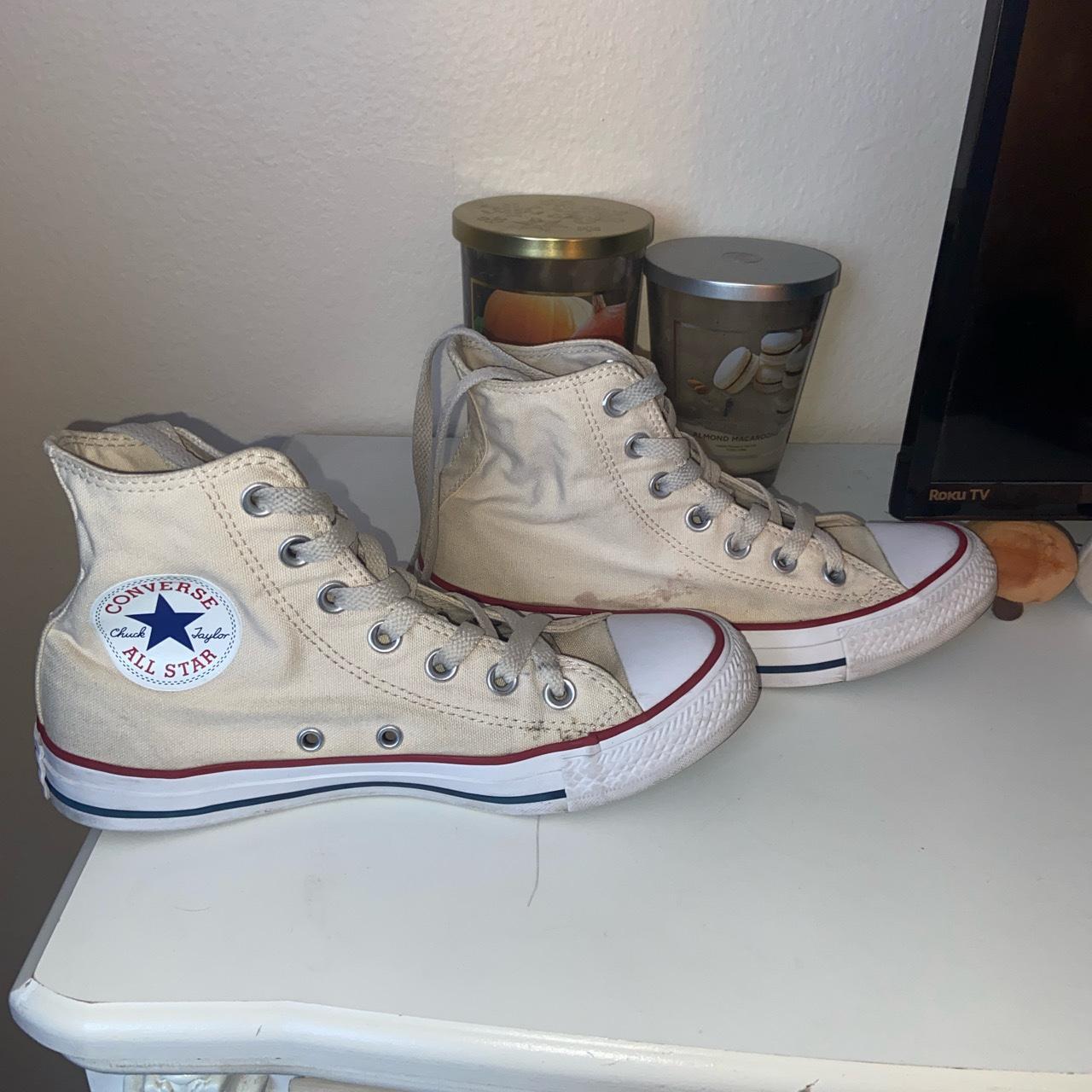 Cream colored high-top Converse In womens size 6.5.... - Depop