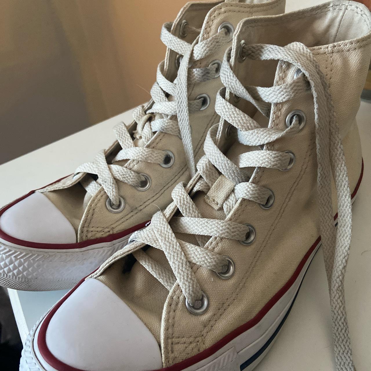 Cream colored high-top Converse In womens size 6.5.... - Depop