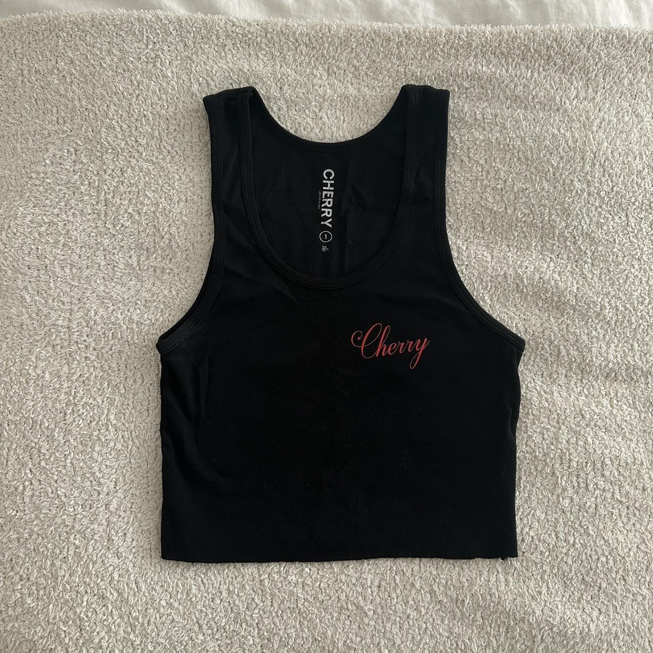 CHERRY LA - women’s cropped black tank top with red... - Depop