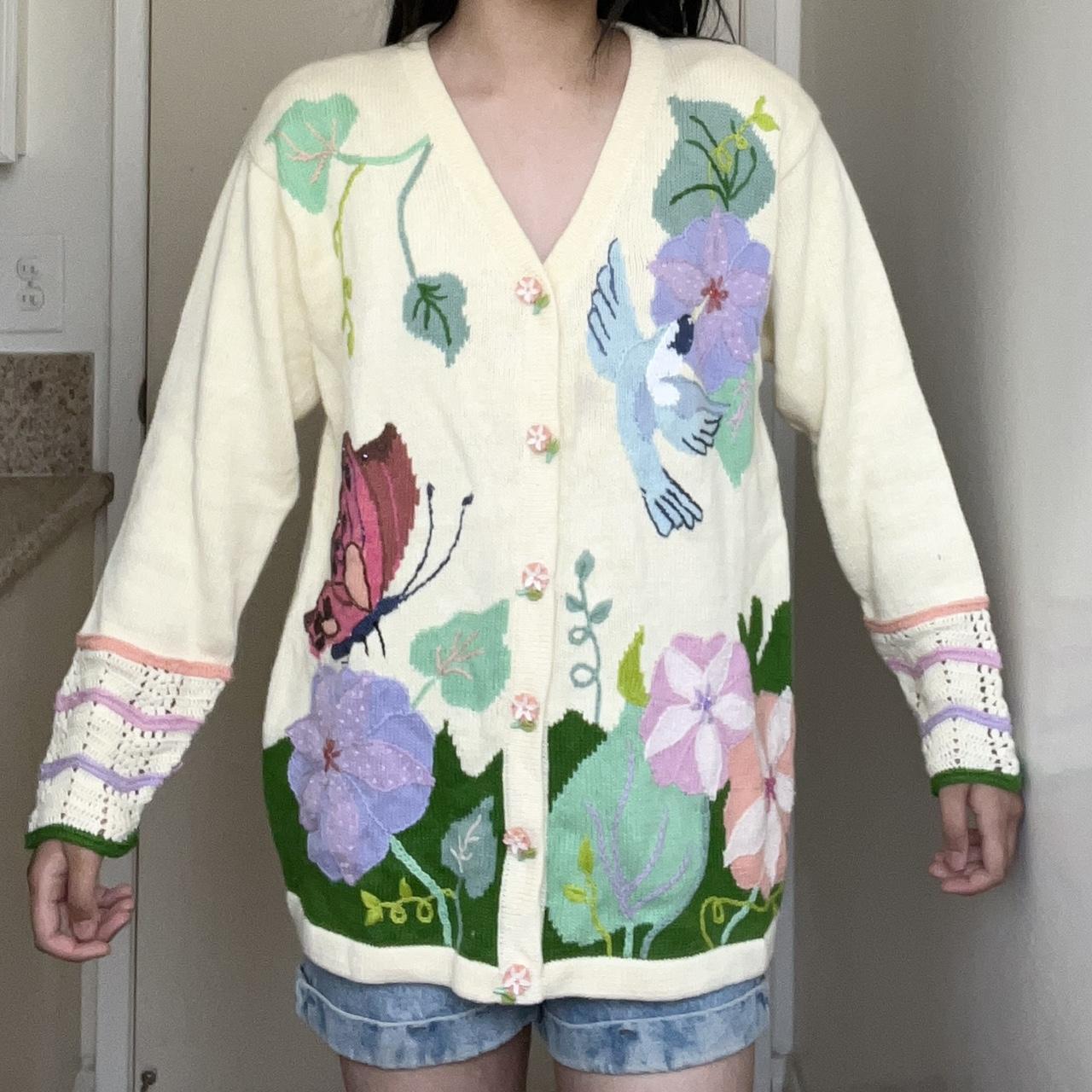 whimsical garden knit cardigan fits size s/m for... - Depop
