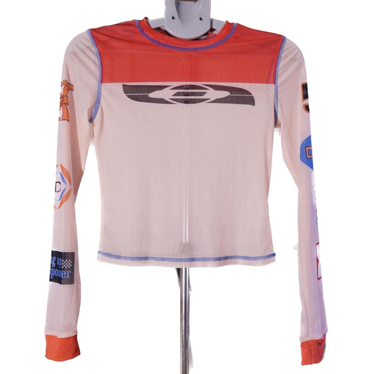 Diesel Beige - Red Logo Mesh Racing Shirt : Crop Top... - Depop