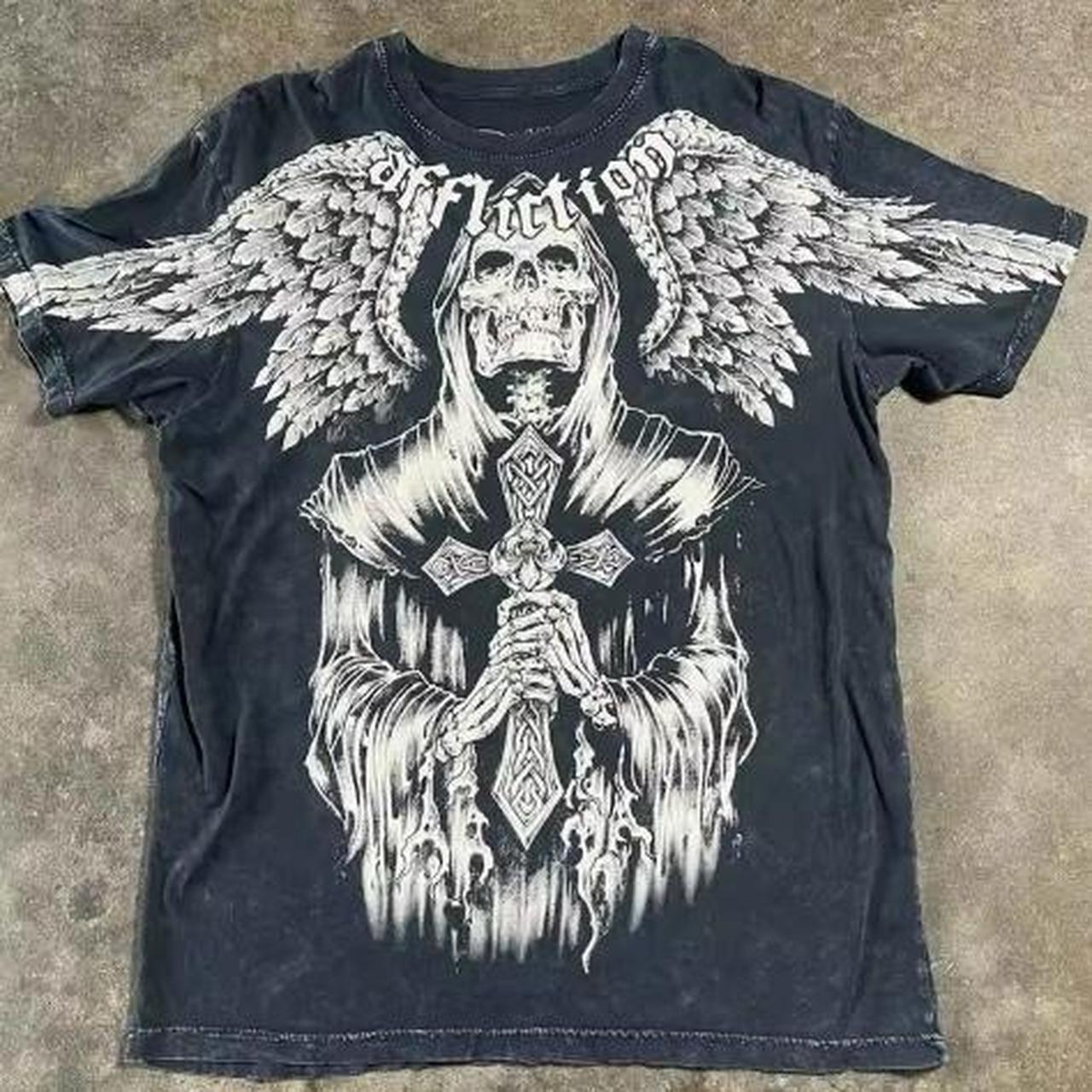 Affliction skull cross graphic tee #skater (Make... | Depop