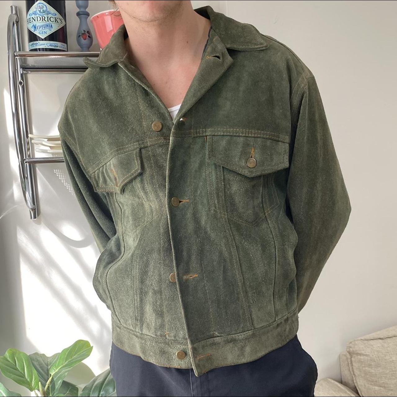 Vintage suede green jacket, such a cool piece in... - Depop