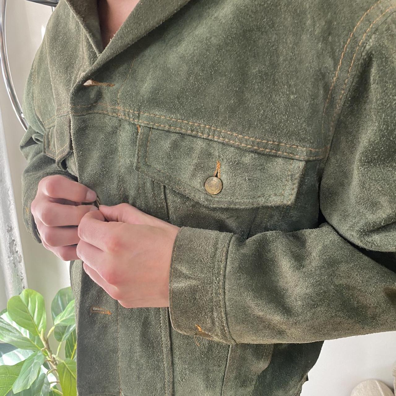 Vintage suede green jacket, such a cool piece in... - Depop