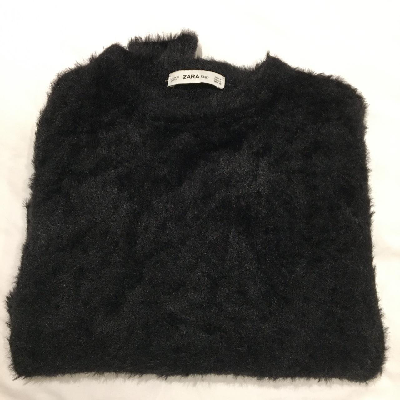 Black Zara cropped fuzzy jumper in size M (EU) #zara... - Depop