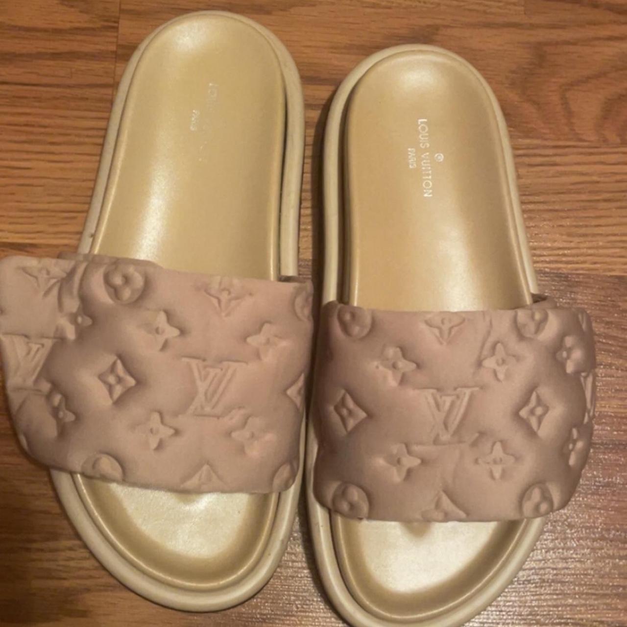 ON HOLD Louis Vuitton Pool Slides— Tan! Size 7/8... - Depop