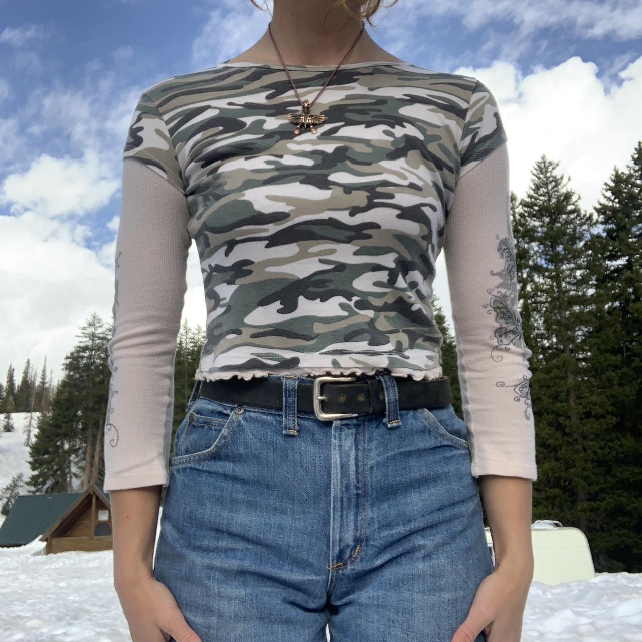FANG Camo Butterfly Long Sleeve Top Lettuce hem. It... - Depop