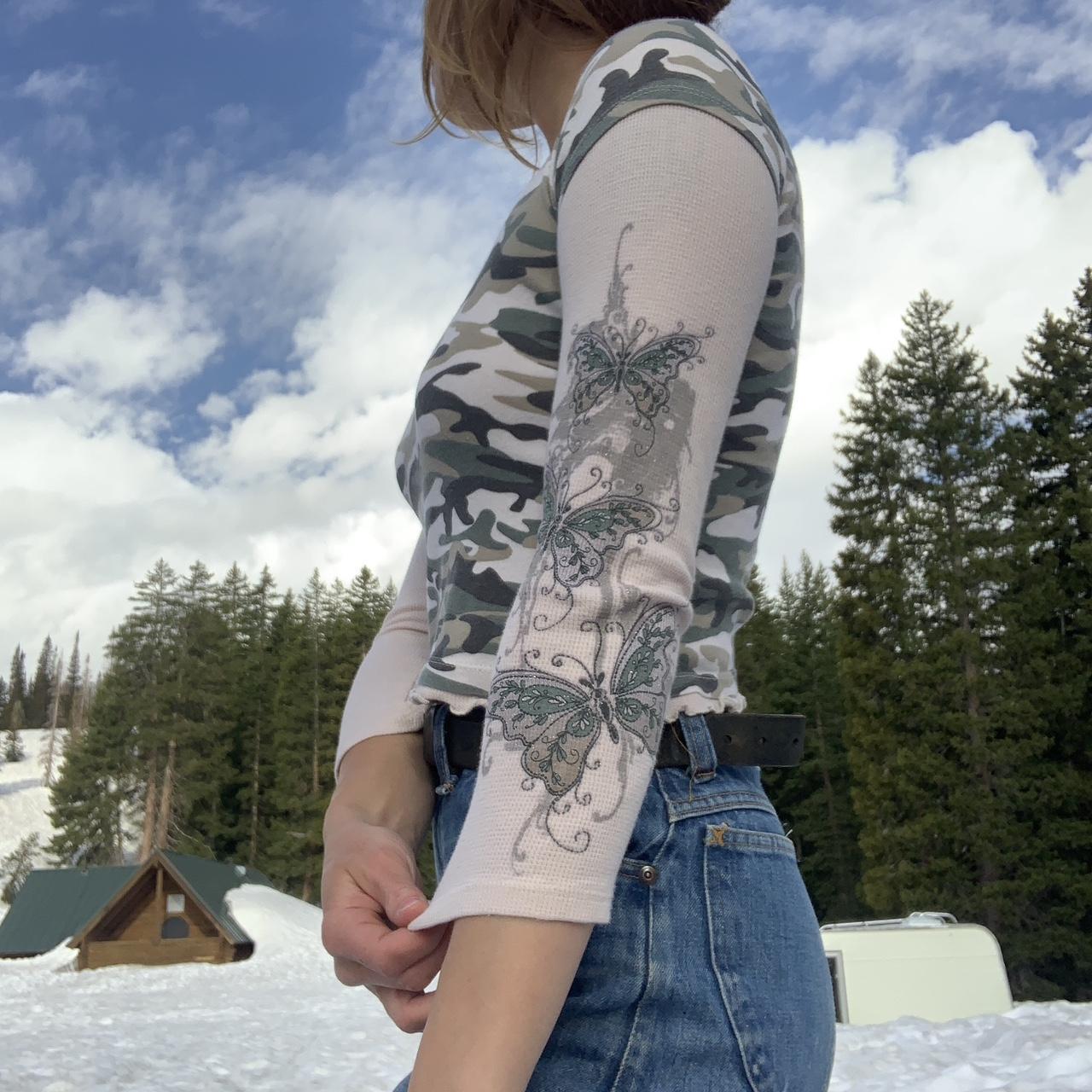 FANG Camo Butterfly Long Sleeve Top Lettuce hem. It... - Depop