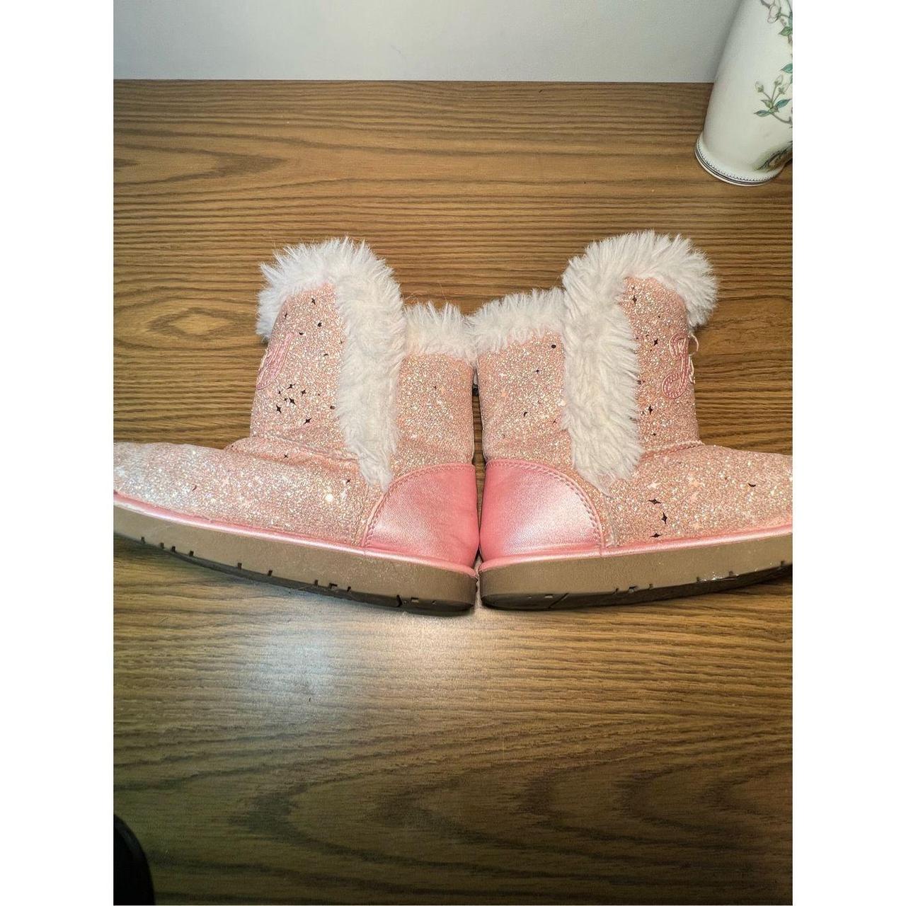 Super cute, juicy couture pink sparkly furry boots.... - Depop