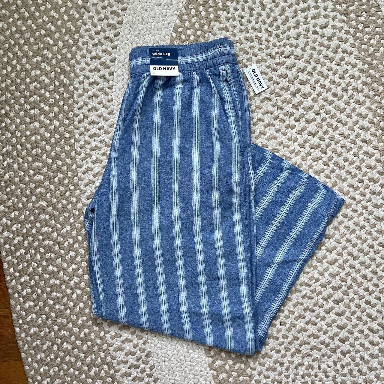 Blue white striped linen pants Old Navy blue and... - Depop
