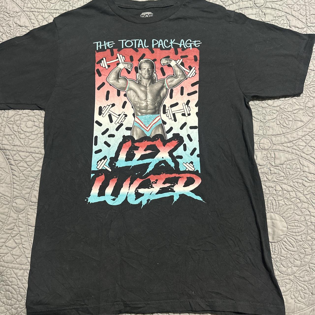 434-Black Lex Luger wwe tee with multi-coloured... | Depop
