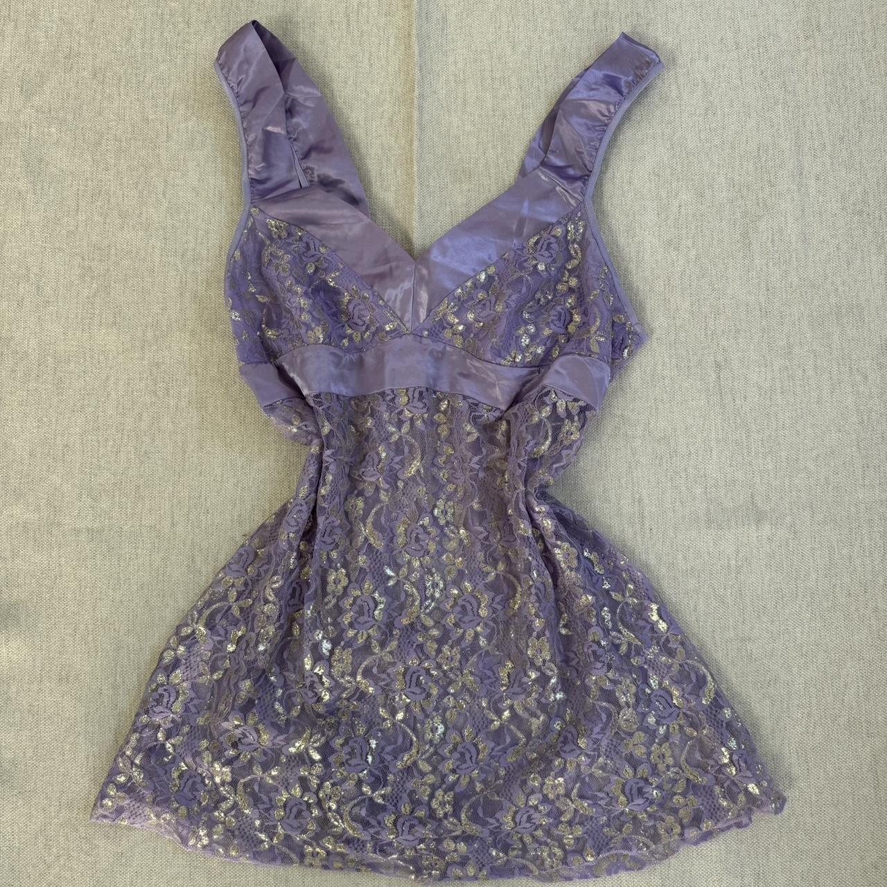 purple iridescent floral sheer mesh lace bustier... - Depop