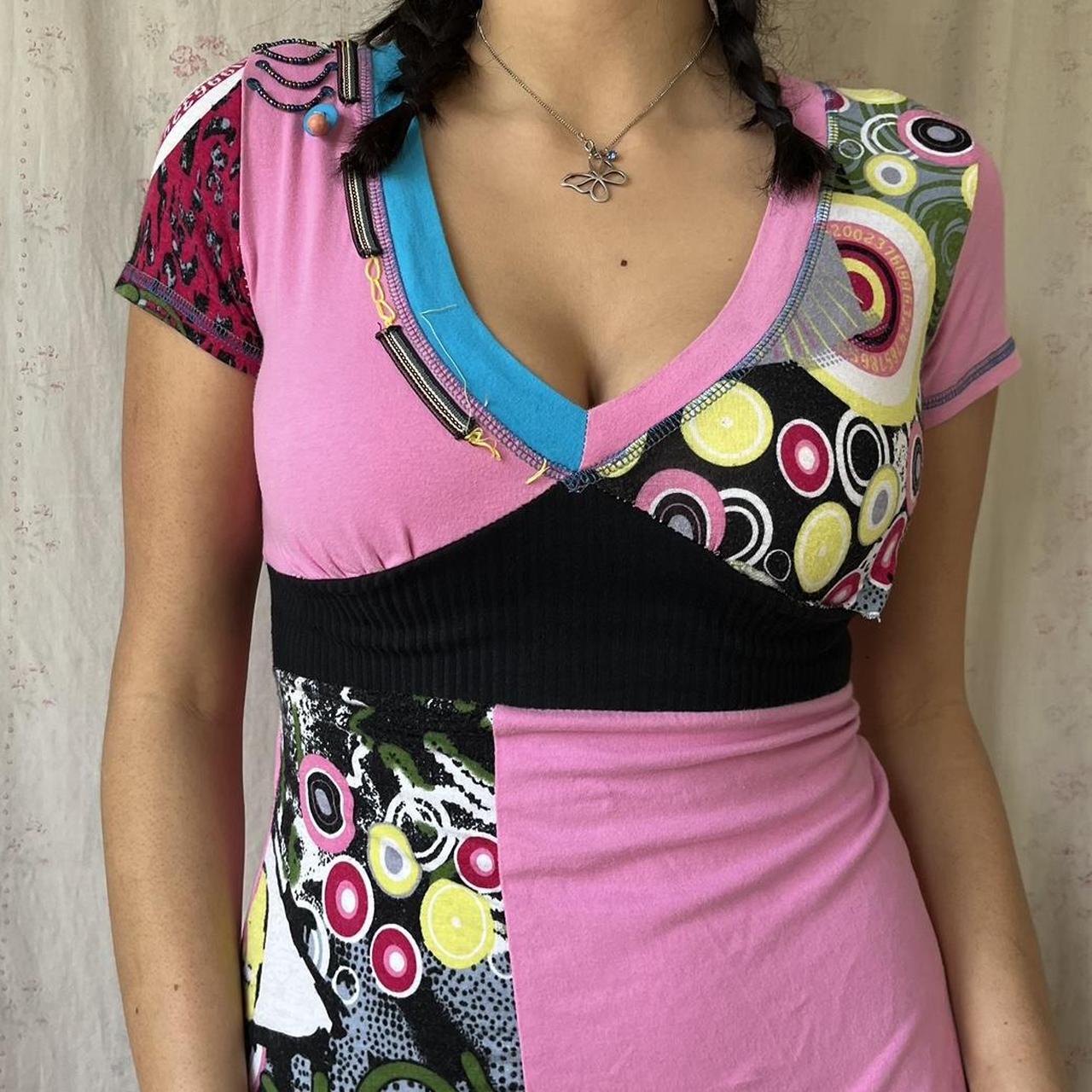 🍧🍭🛼🎨🌈Funky Barbie-pink patchwork dress!! Super... - Depop