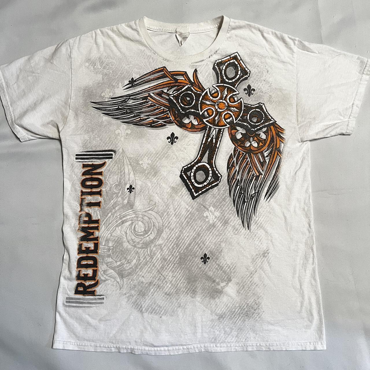 Y2K Redemption shirt with a cross with wings -... - Depop