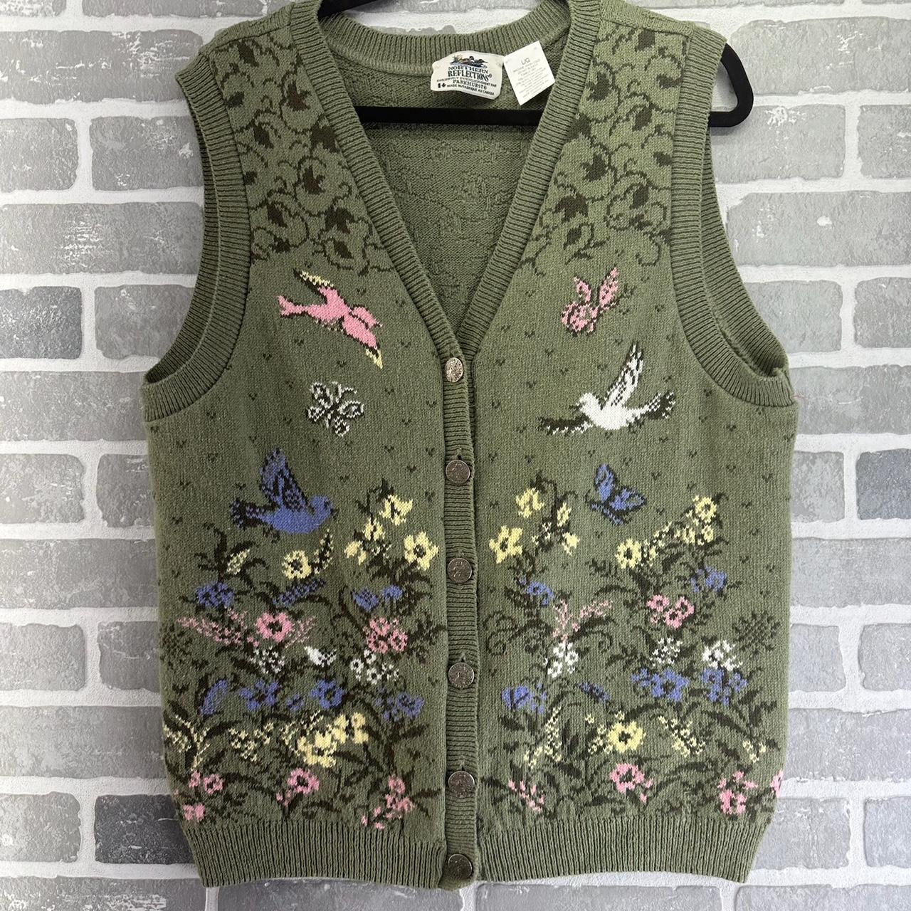 Northern Reflections green floral bird cardigan... - Depop