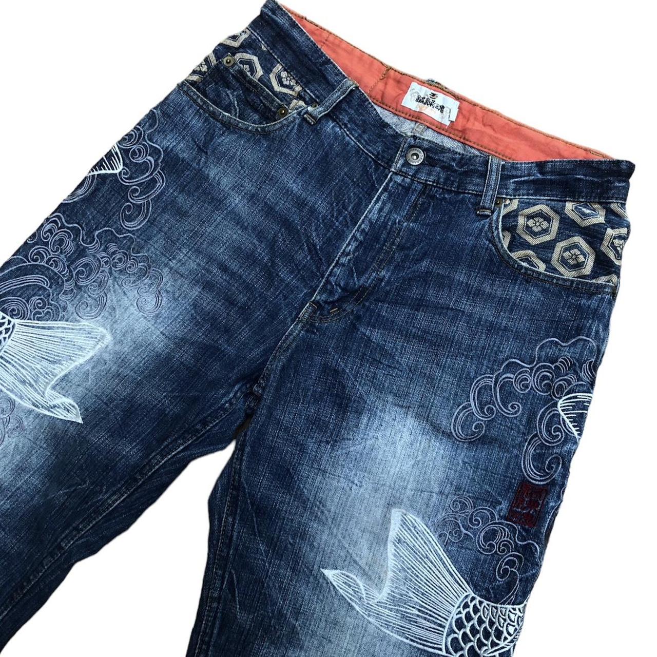 Karakuri embroidered jeans Koi fish embroidered... - Depop
