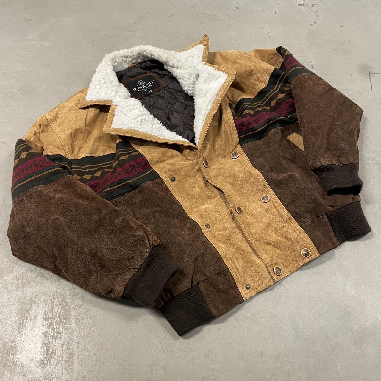 Vintage aztec Leather Jacket #bomber - Depop