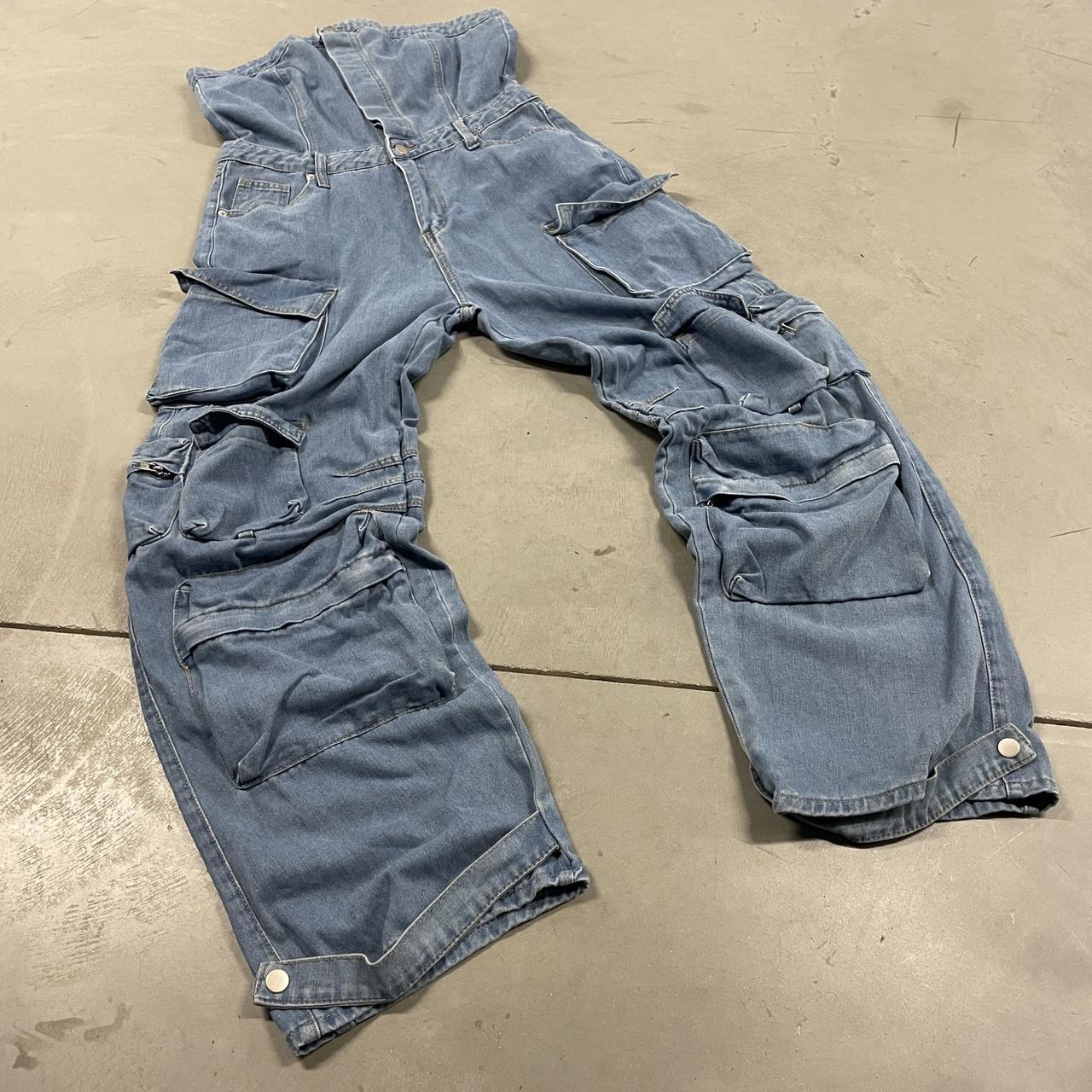 Baggy y2k womens strapless overalls cargo... | Depop
