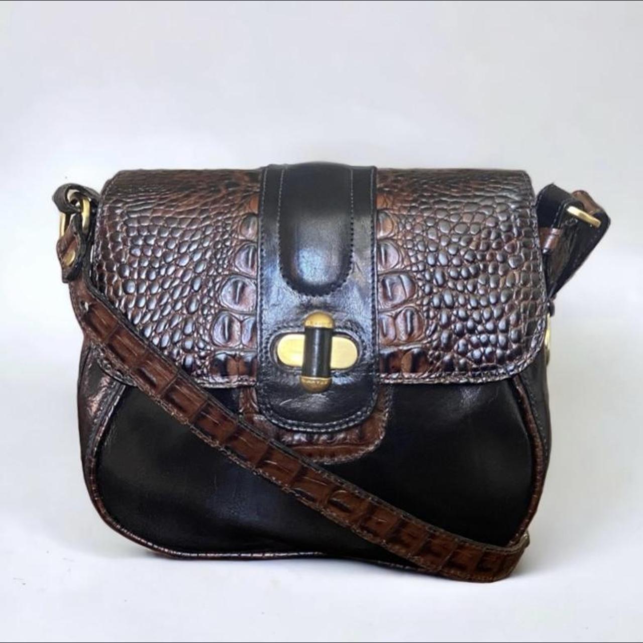 Rare Vintage Brahmin Black & Brown Croc Leather... - Depop