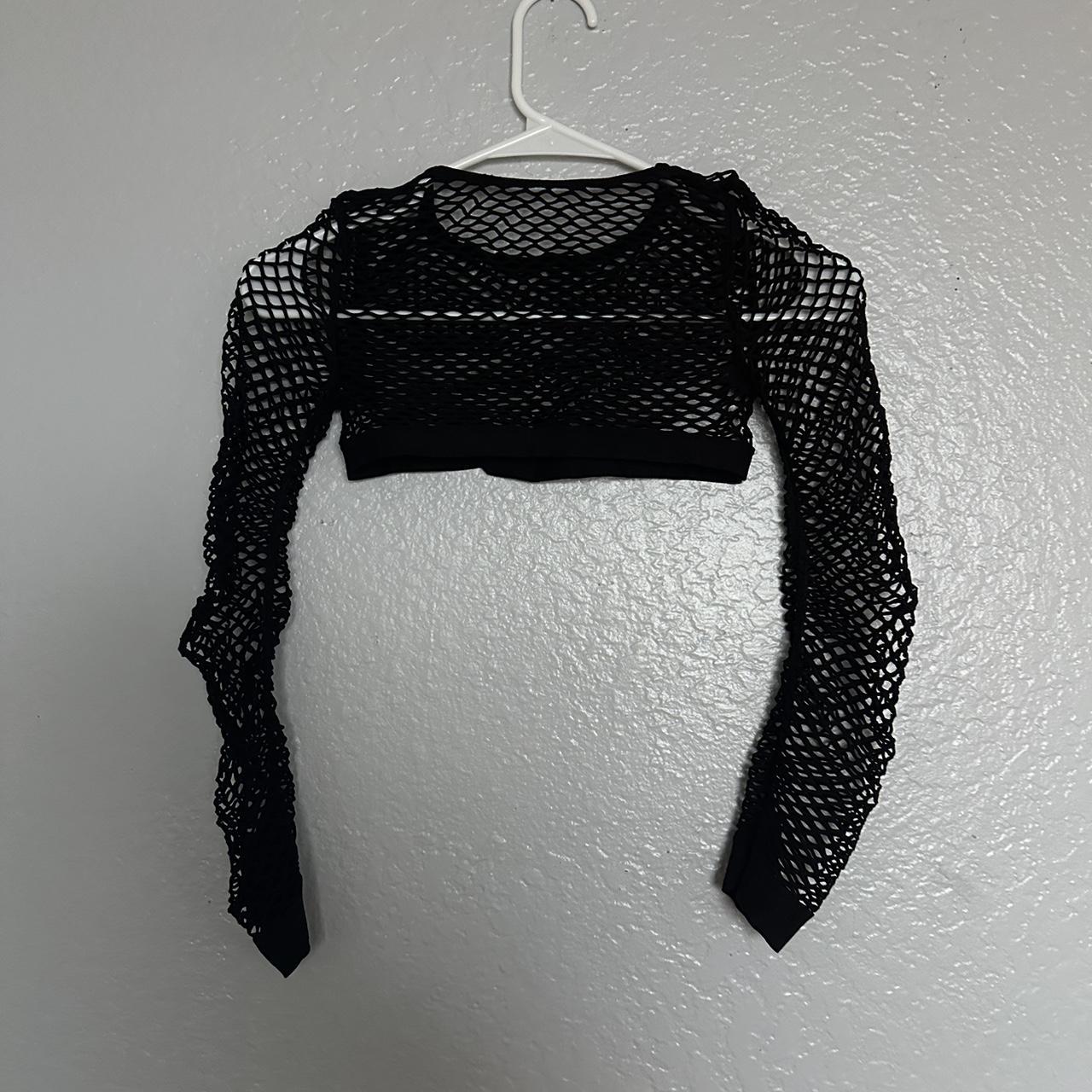 𖦹 fishnet cropped long sleeve 𖦹 one size... | Depop